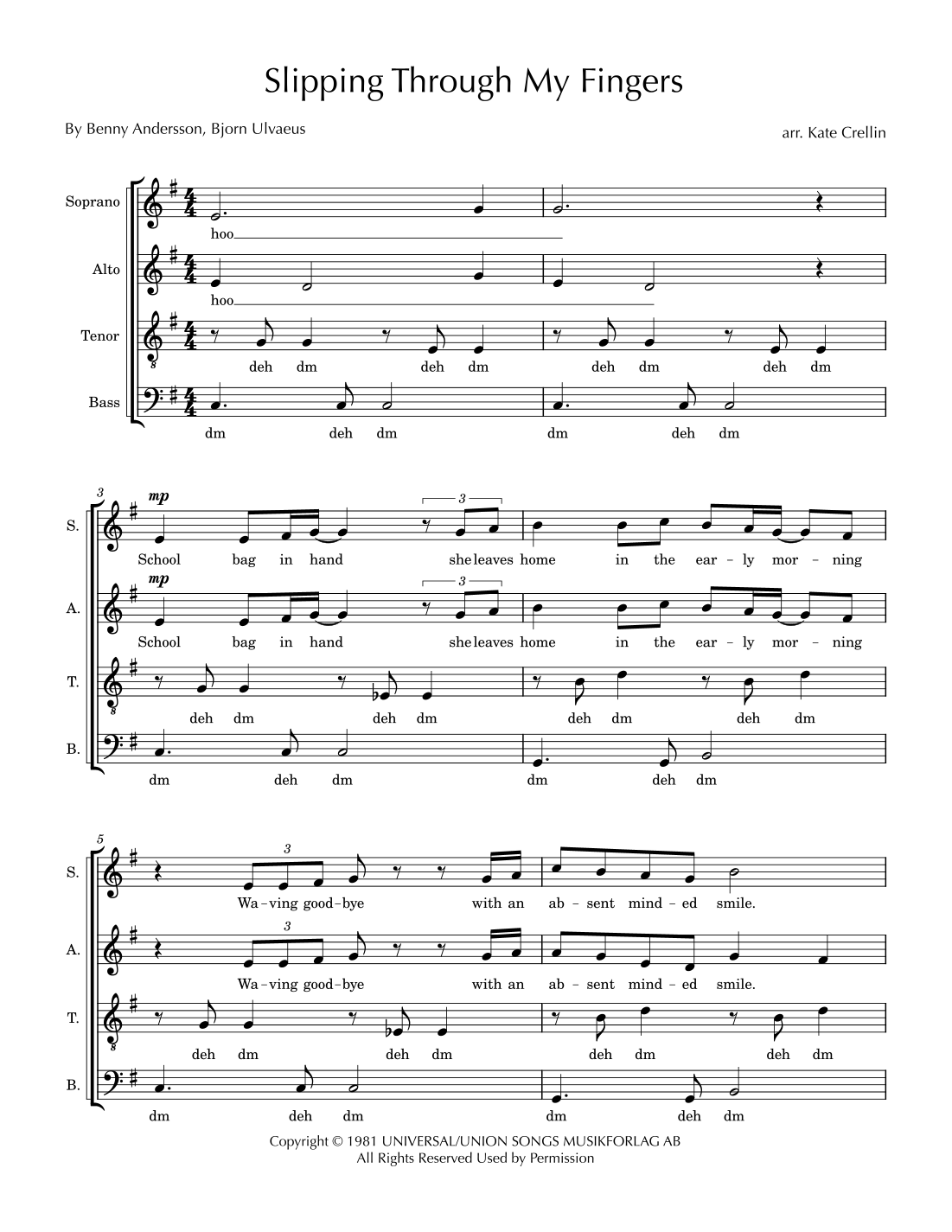 Slipping Through My Fingers (arr. Kate Crellin) by ABBA Sheet Music for ...