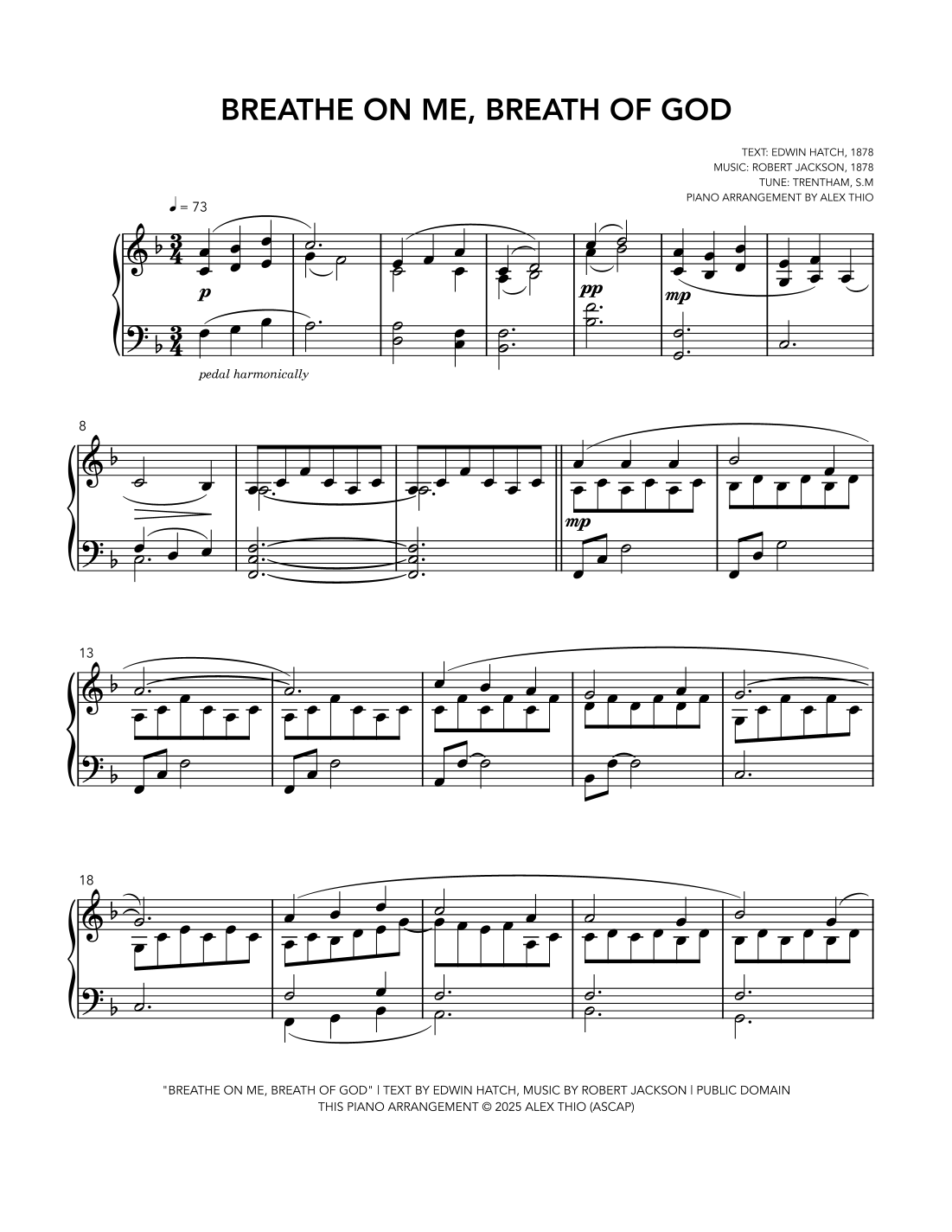 Breathe on Me, Breath of God - Piano Solo (arr. Alex Thio) by Alex Thio ...