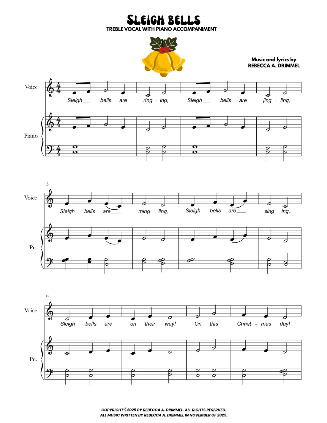 Sleigh Bells por Rebecca A. Drimmel Partituras para Piano y Voz en ...