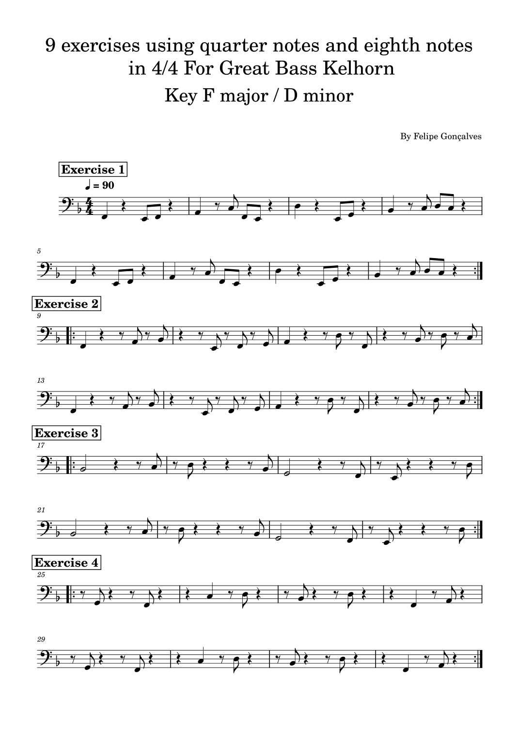 9 exercises using quarter notes & eighth notes for Bass Kelhorn by ...
