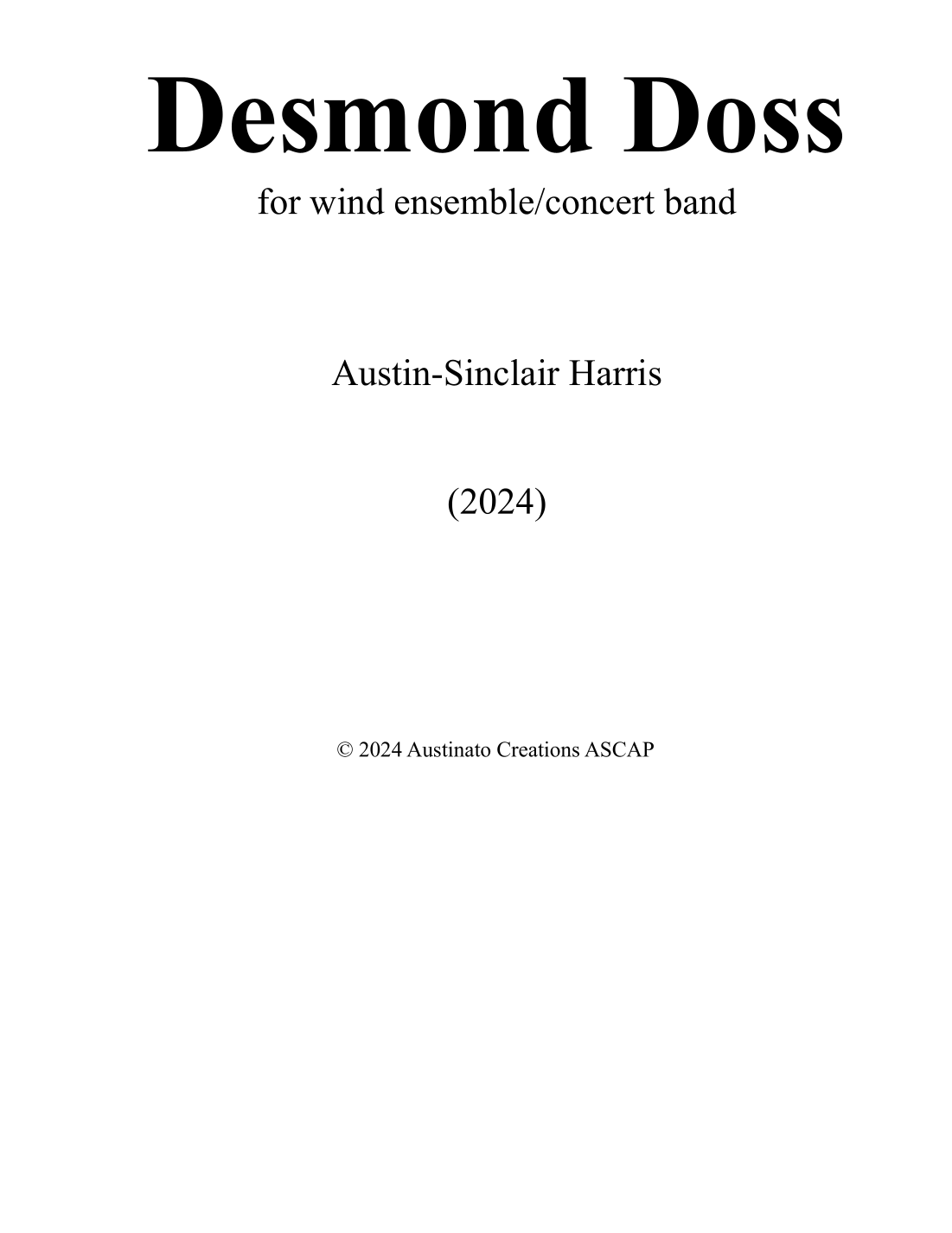 Desmond Doss by Austin-Sinclair Harris Sheet Music for Concert Band at ...