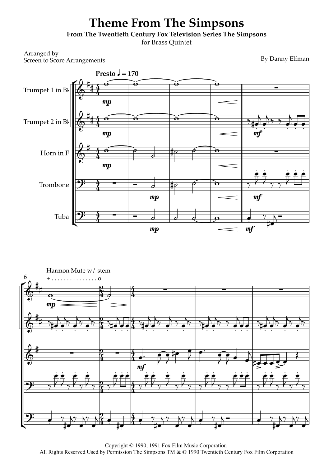 Theme From The Simpsons (arr. Screen to Score Arrangements) by Danny ...
