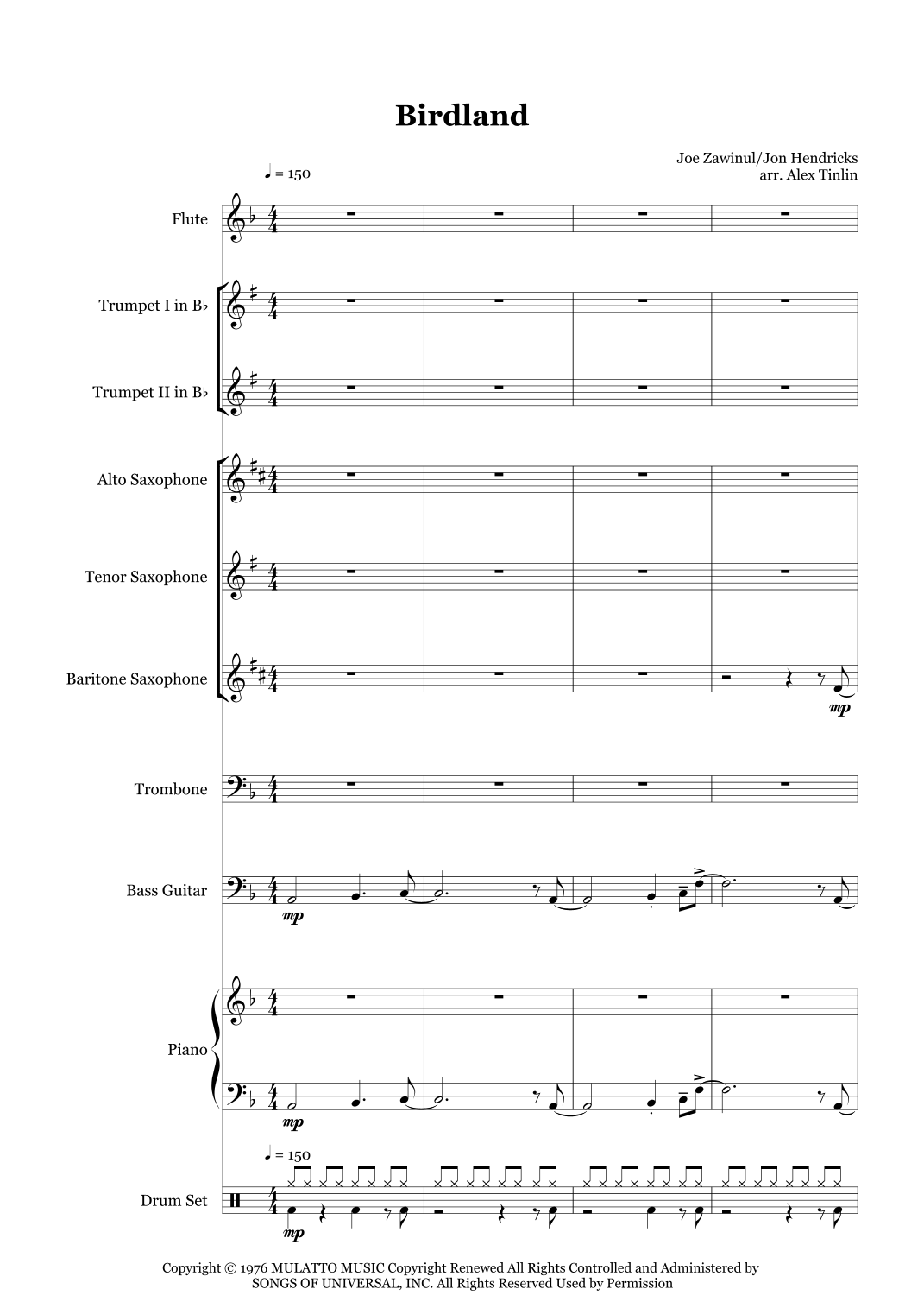 Birdland (arr. Alex Tinlin) by Manhattan Transfer Sheet Music for Jazz ...