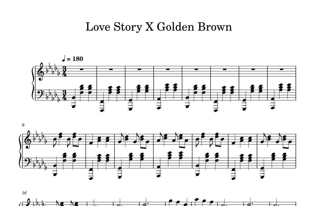 Love Story X Golden Brown by Indila Sheet Music for Piano Solo at Sheet ...