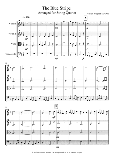 The Blue Stripe by Adrian E. Wagner Sheet Music for String Quartet at ...