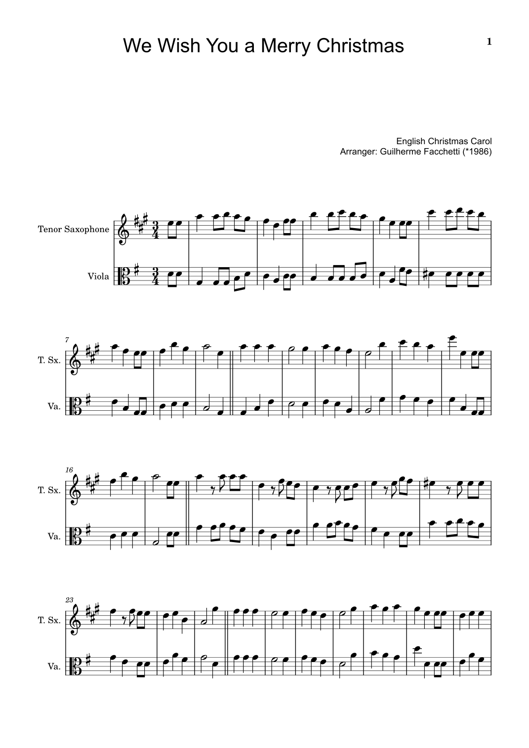We Wish You a Merry Christmas - For T. Sax. and Viola. (arr. Guilherme ...