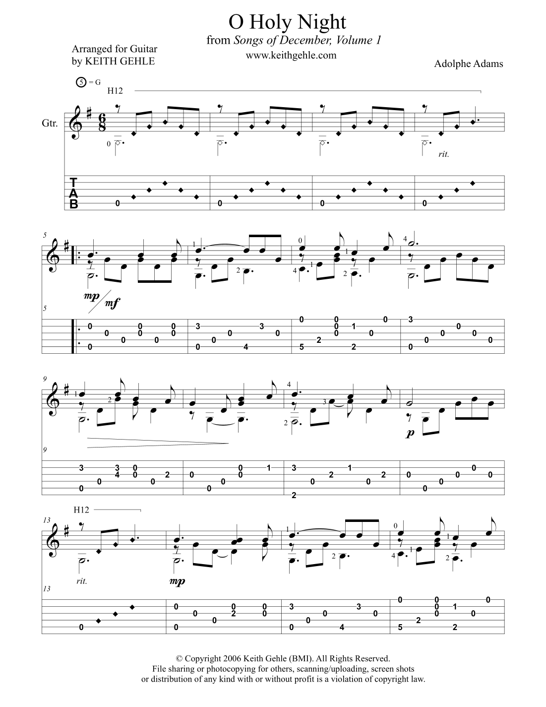O Holy Night for solo classical fingerstyle guitar (+TAB) (arr. Keith W ...