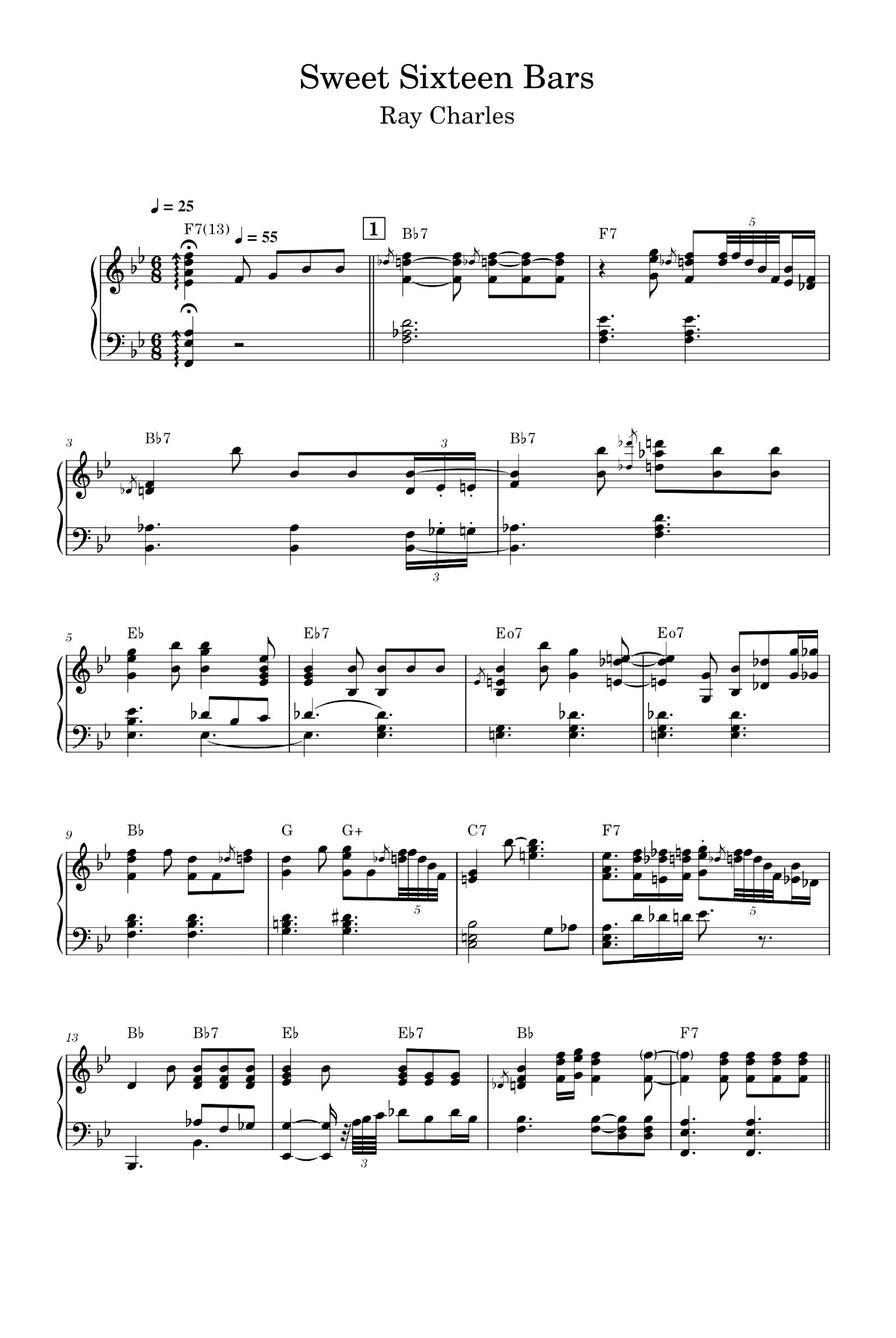 Sweet Sixteen Bars (arr. Ray Charles) von Ray Charles Noten zum Klavier ...