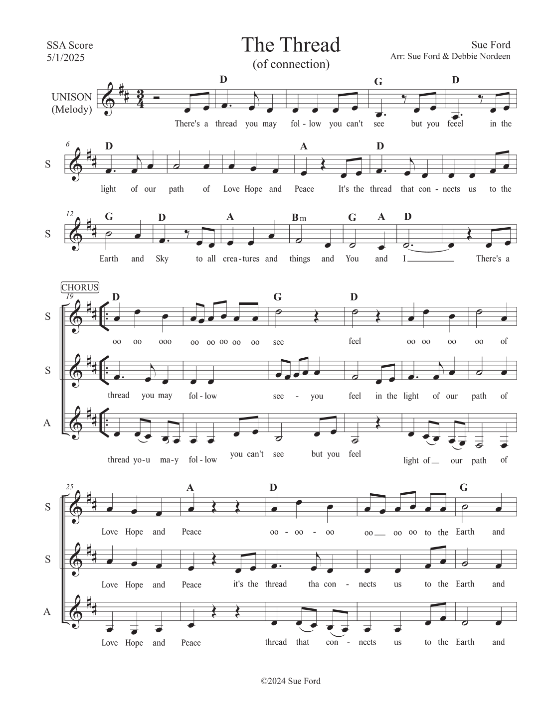 The Thread by Womansong Sheet Music for SSA Choir at Sheet Music Direct