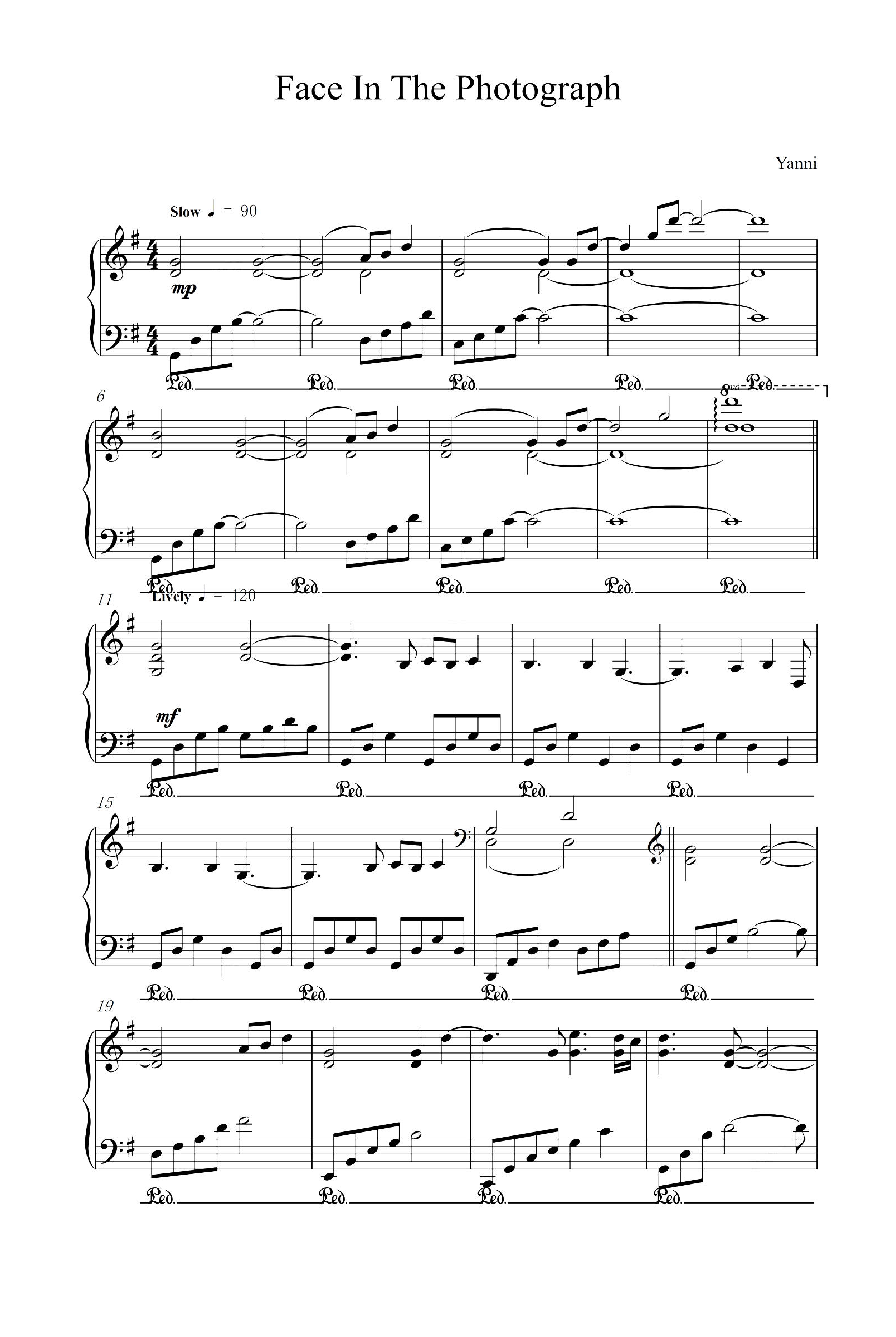 Face In The Photograph (arr. Yanni) by Yanni Sheet Music for Piano Solo ...