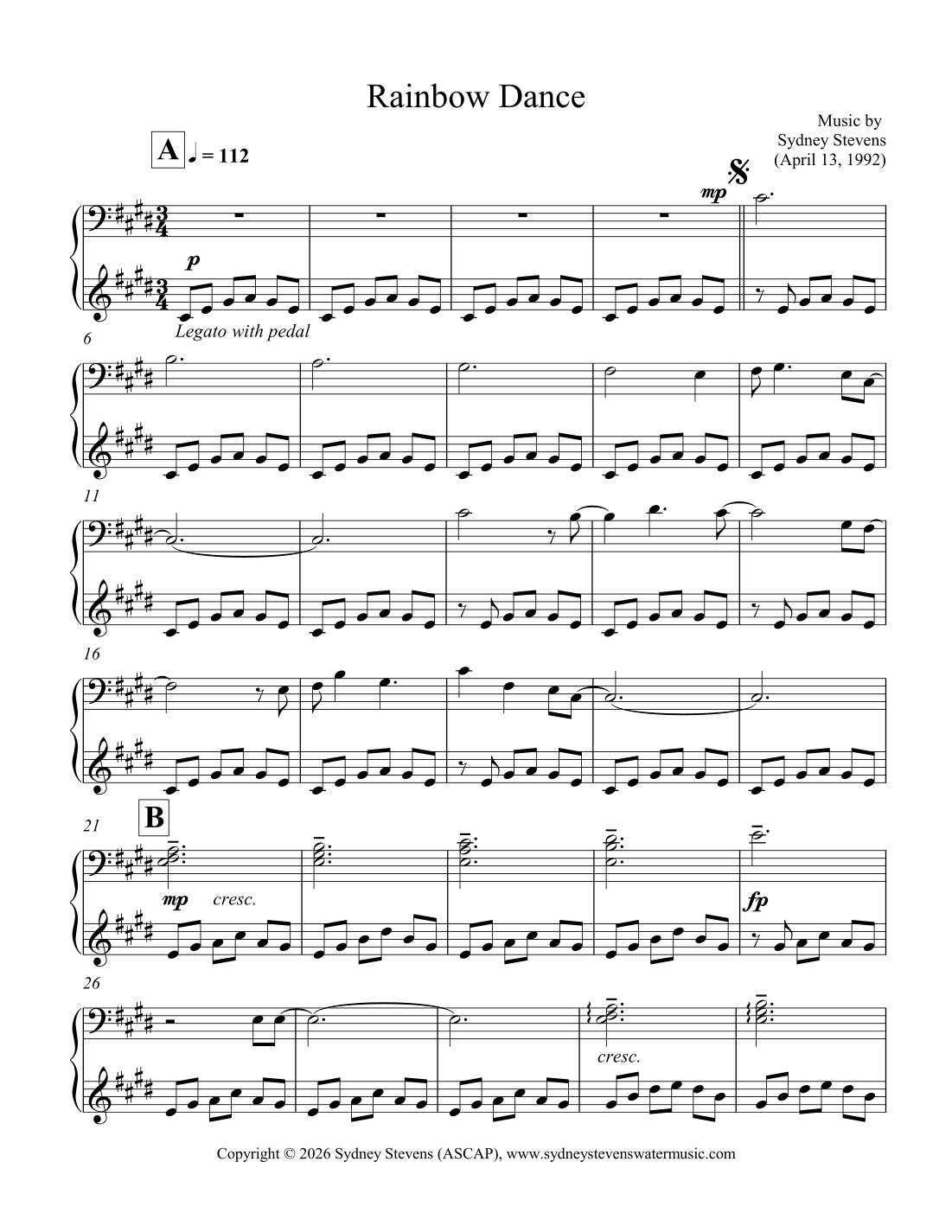 Rainbow Dance (Piano Solo) by Sydney Stevens Sheet Music for Piano Solo ...