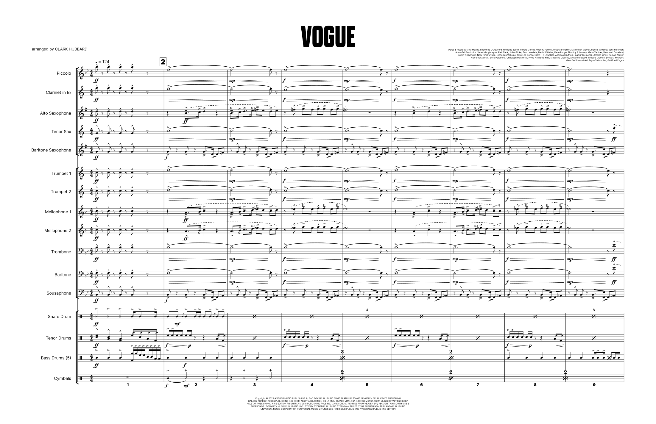 Vogue (arr. Clark Hubbard) by Madonna Sheet Music for Marching Band at ...