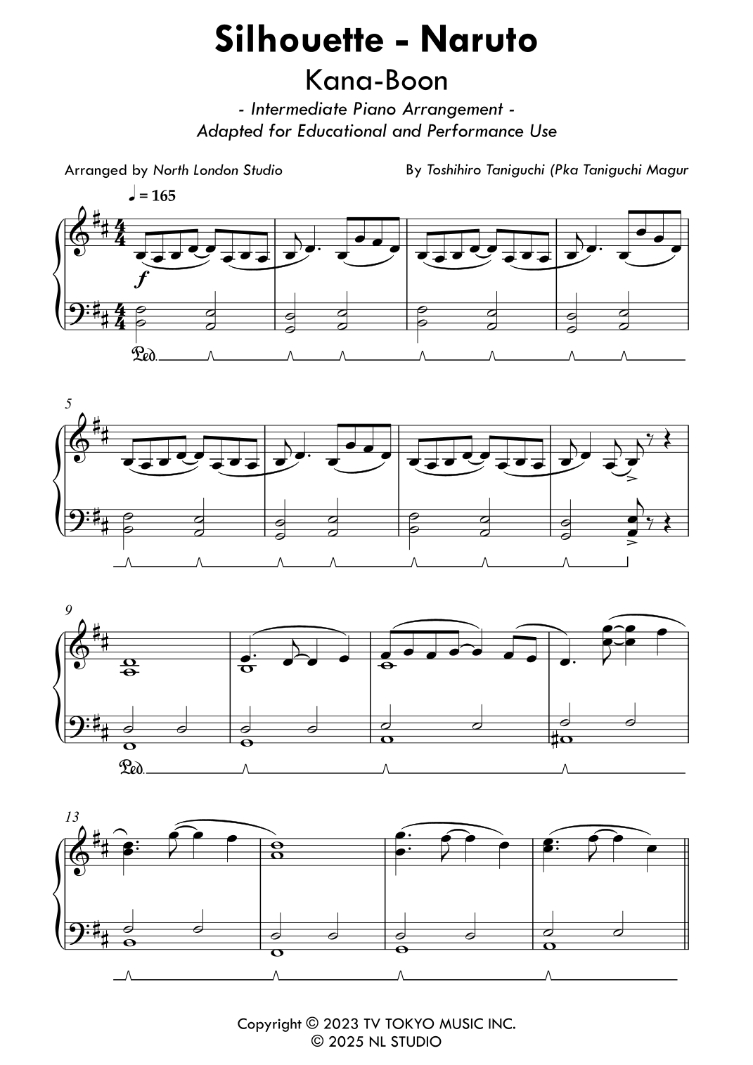Silhouette (arr. North London studio) by KANA-BOON Sheet Music for ...