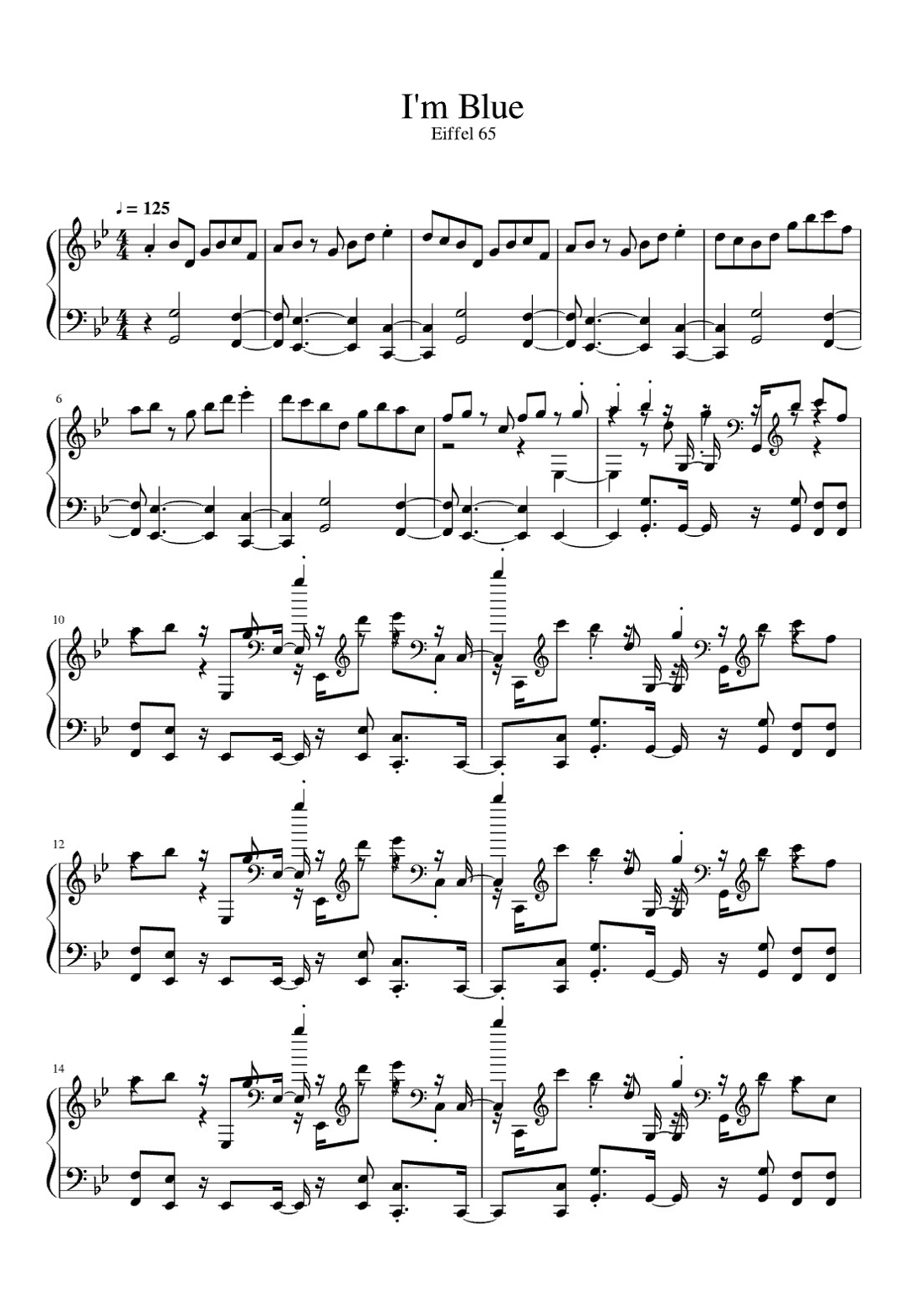 Blue (Da Ba Dee) (arr. Unknow) by Eiffel 65 Sheet Music for Easy Piano ...