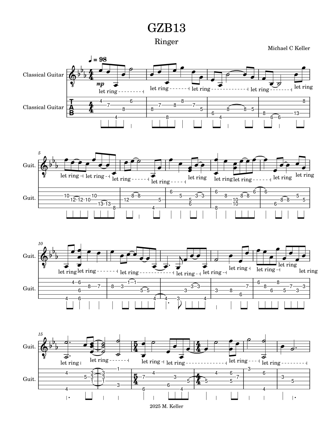 GZB13 (Ringer) by Michael C. Keller Sheet Music for Solo Guitar at ...