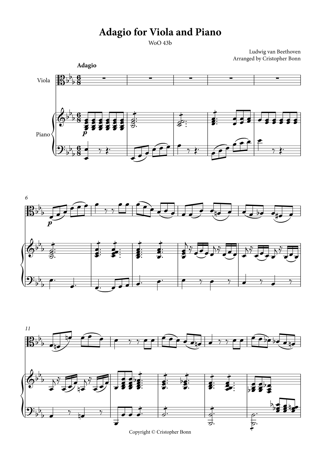 Adagio for Viola and Piano WoO 43b (arr. Cristopher Bonn) by Ludwig Van ...