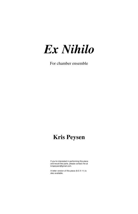 Ex Nihilo Sheet Music | Kris Peysen | Performance Ensemble