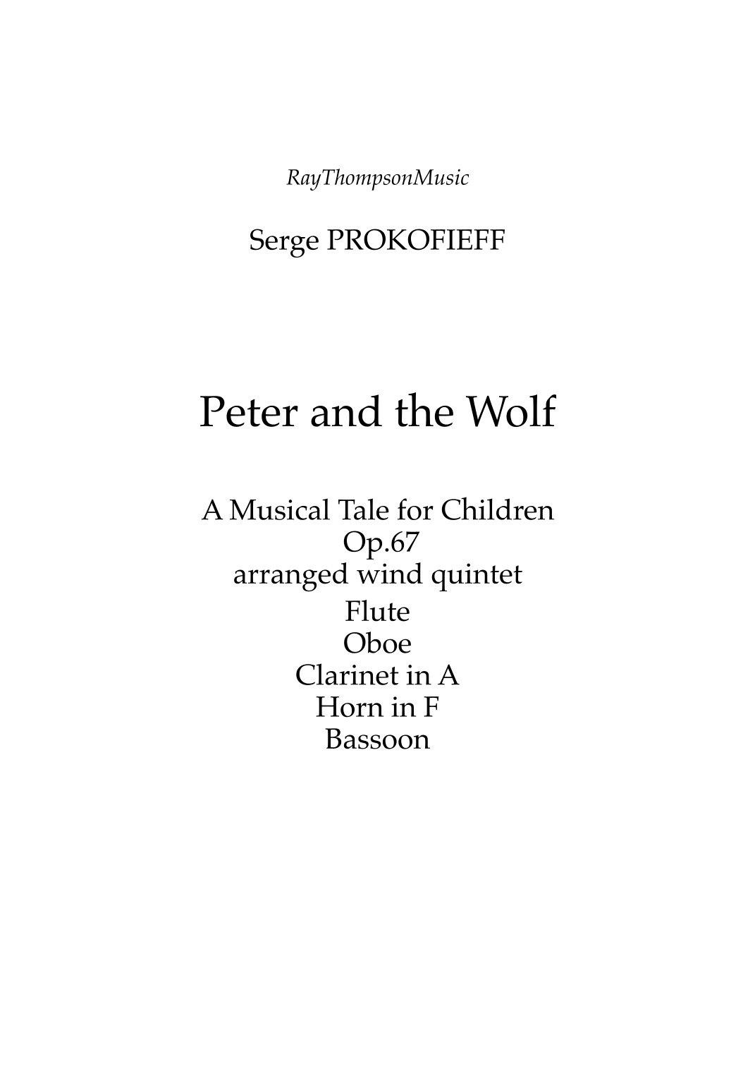 Prokofiev: Peter and the Wolf (CONCERT PITCH SCORE ONLY) - wind quintet ...