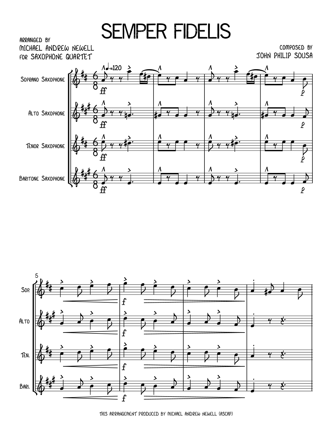Semper Fidelis (arr. Michael Andrew Newell) par John Philip Sousa ...
