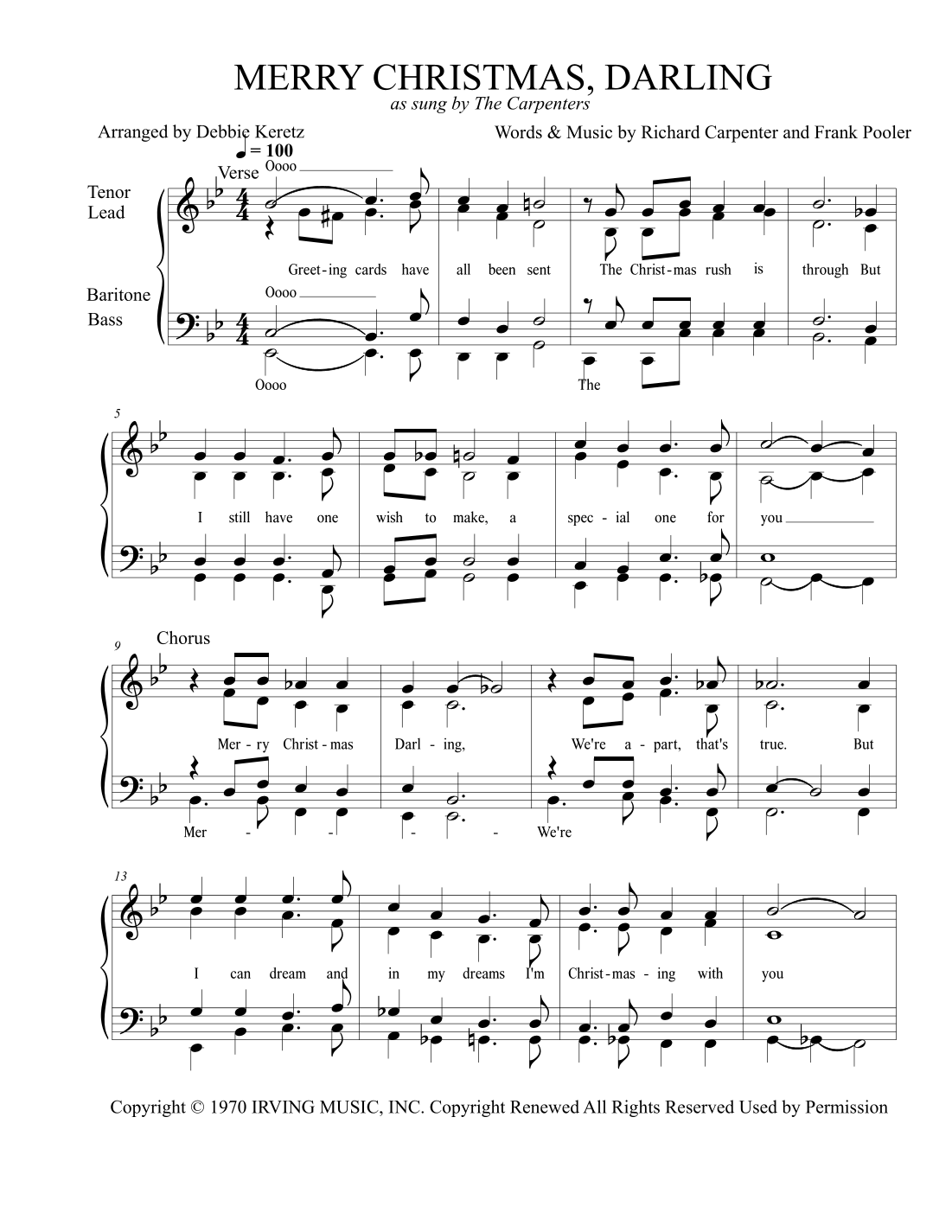 Merry Christmas, Darling (arr. Debbie Keretz) by The Carpenters Sheet ...