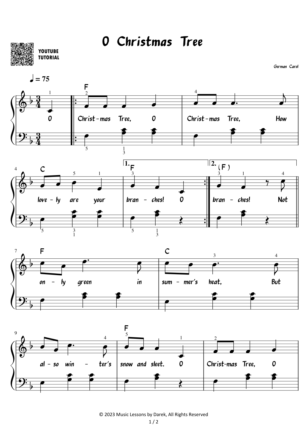 O Christmas Tree - Christmas Carol [EASY PIANO] (arr. Darek) by Traditional Carols Sheet Music ...