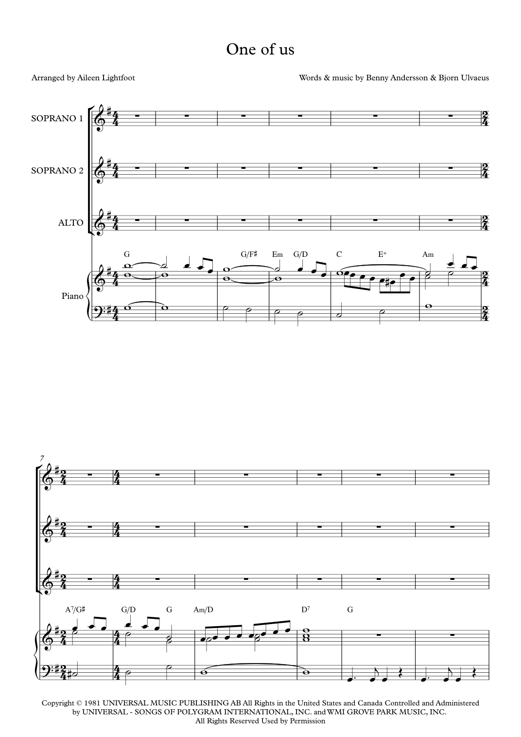 One Of Us (arr. Aileen Lightfoot by ABBA Sheet Music for SSA Choir at ...