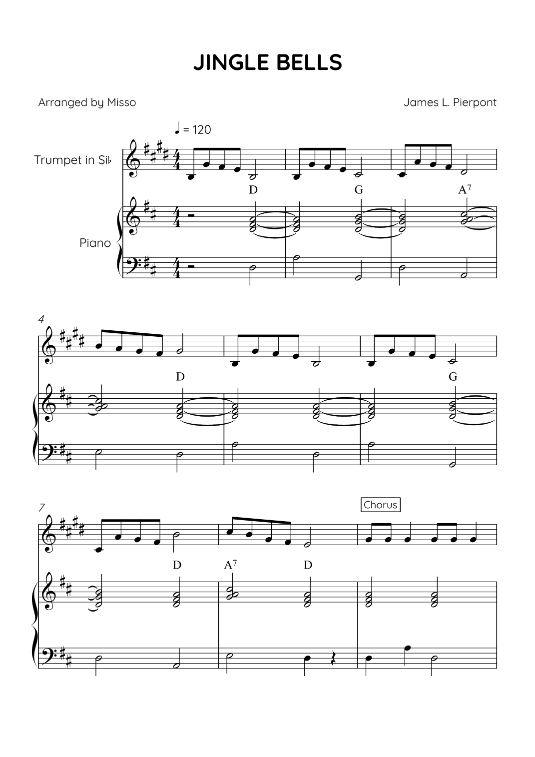 Jingle Bells - Trumpet & Piano in D Major (Easy With Chords) (arr ...