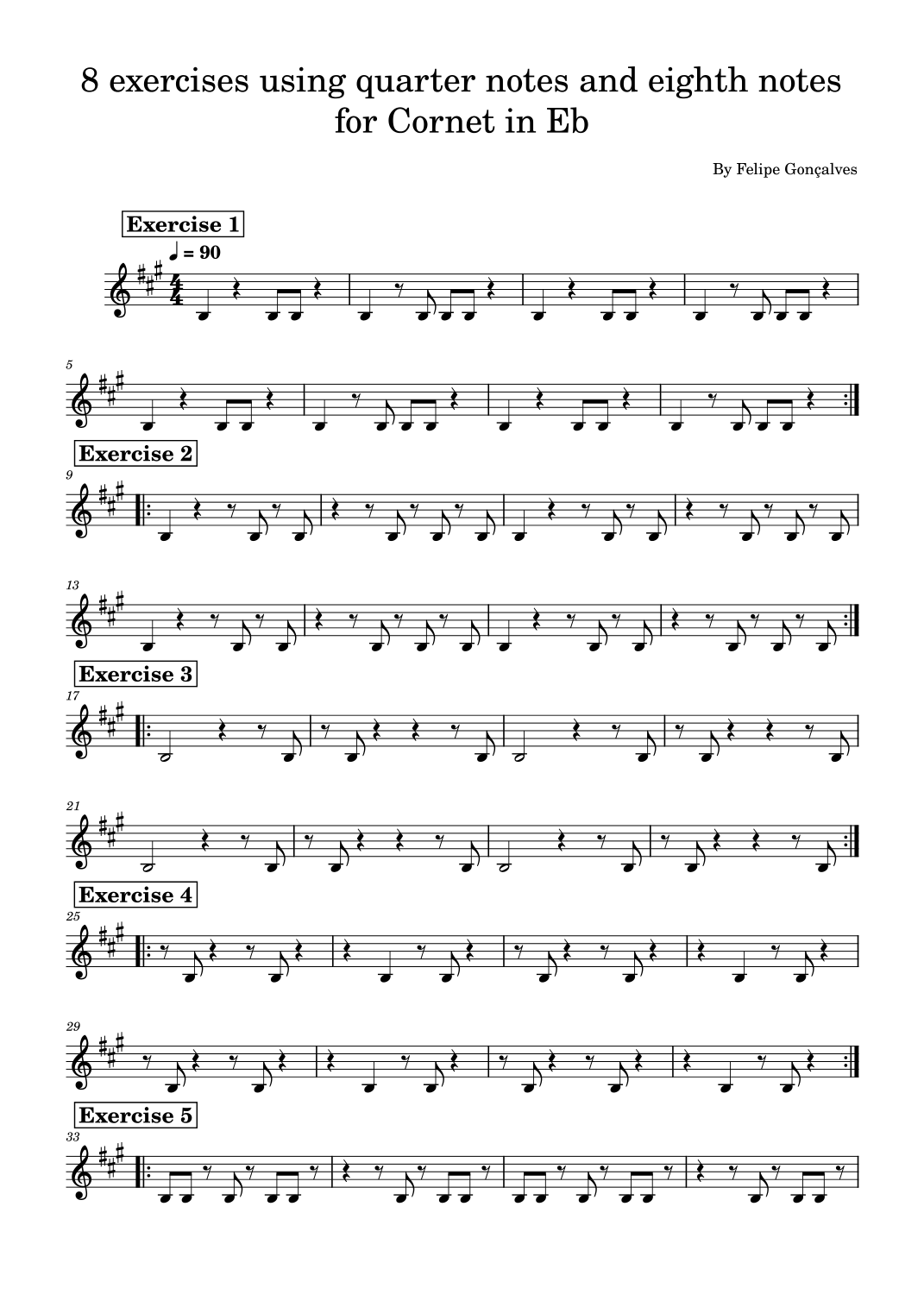 8 exercises using quarter notes and eighth notes for Cornet in Eb by ...