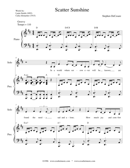 Scatter Sunshine by Stephen DeCesare Sheet Music for Piano & Vocal at ...