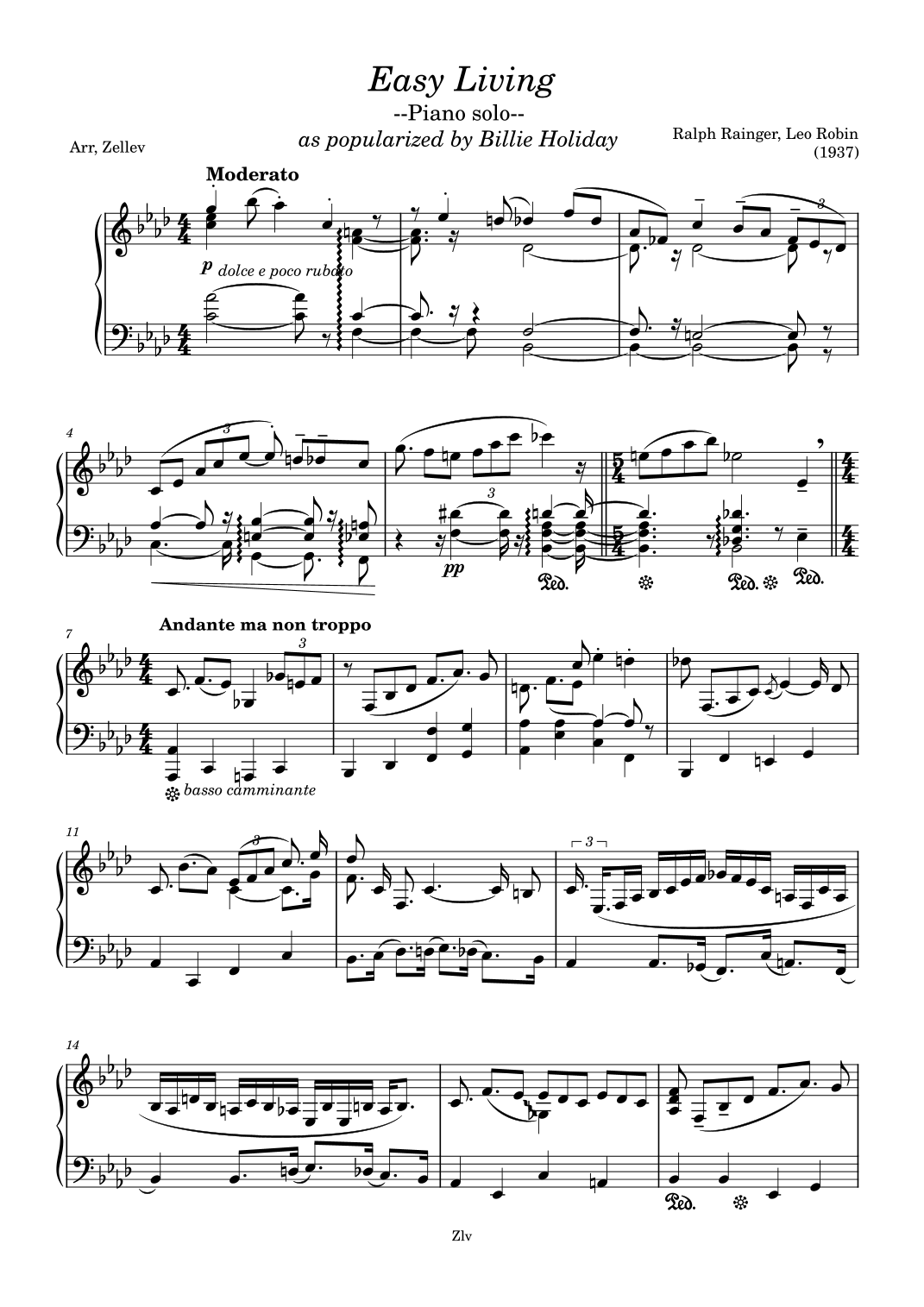 Easy Living - Piano solo (arr. Zellev) by Billie Holiday Sheet Music ...