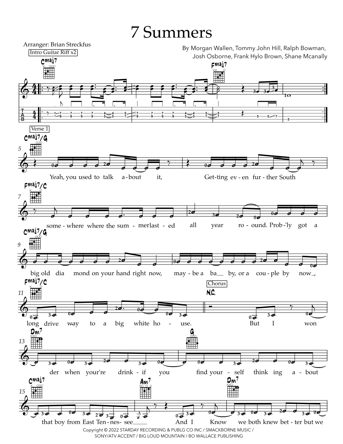 7 Summers (arr. Brian Streckfus) by Morgan Wallen Sheet Music for ...