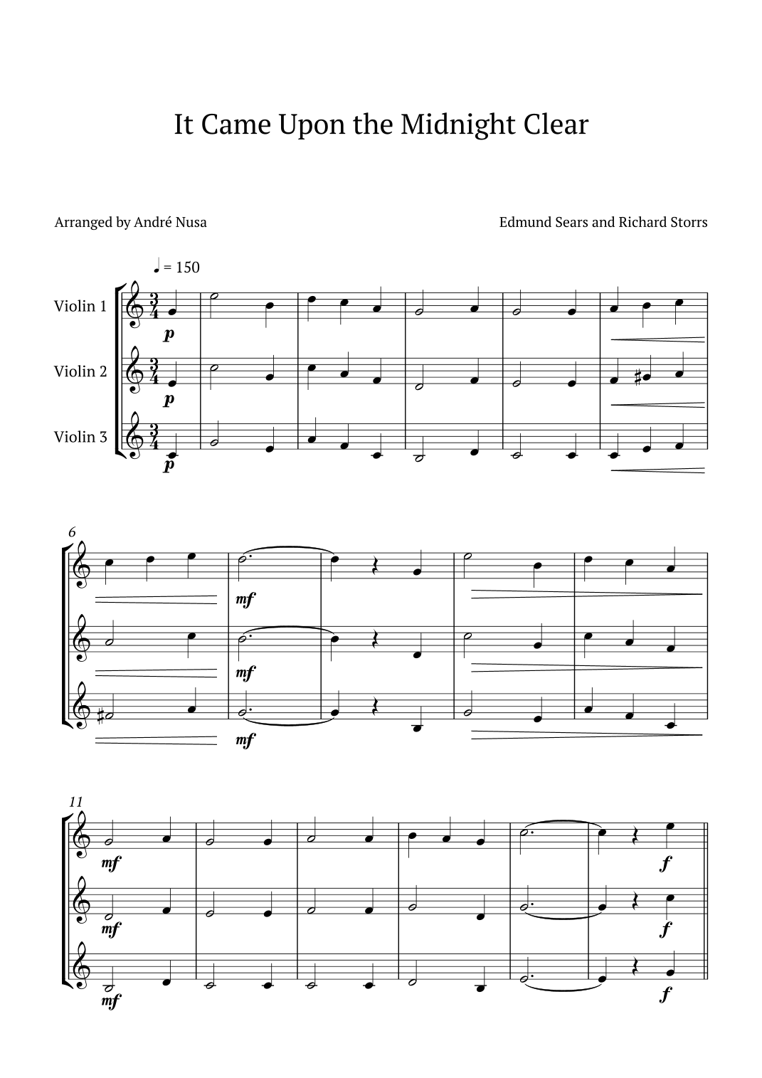 It Came Upon the Midnight Clear (arr. André Nusa) by Edmund Sears Sheet ...