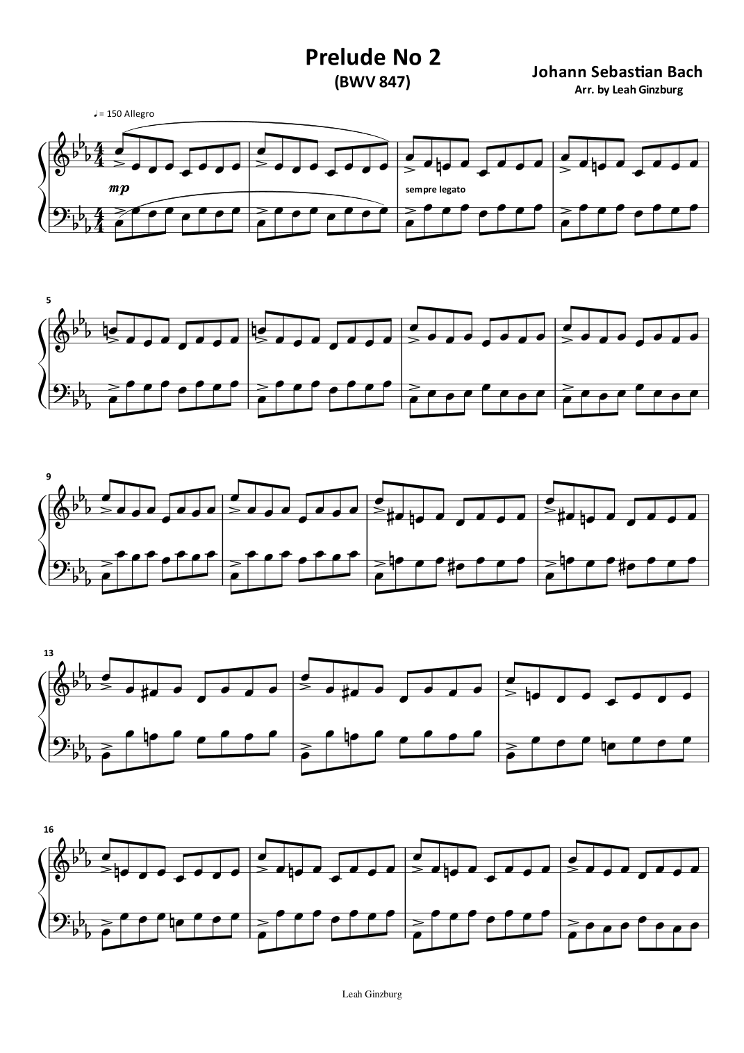 Prelude No 2, C Minor, BWV 847 (arr. Leah Ginzburg) by Johann Sebastian ...