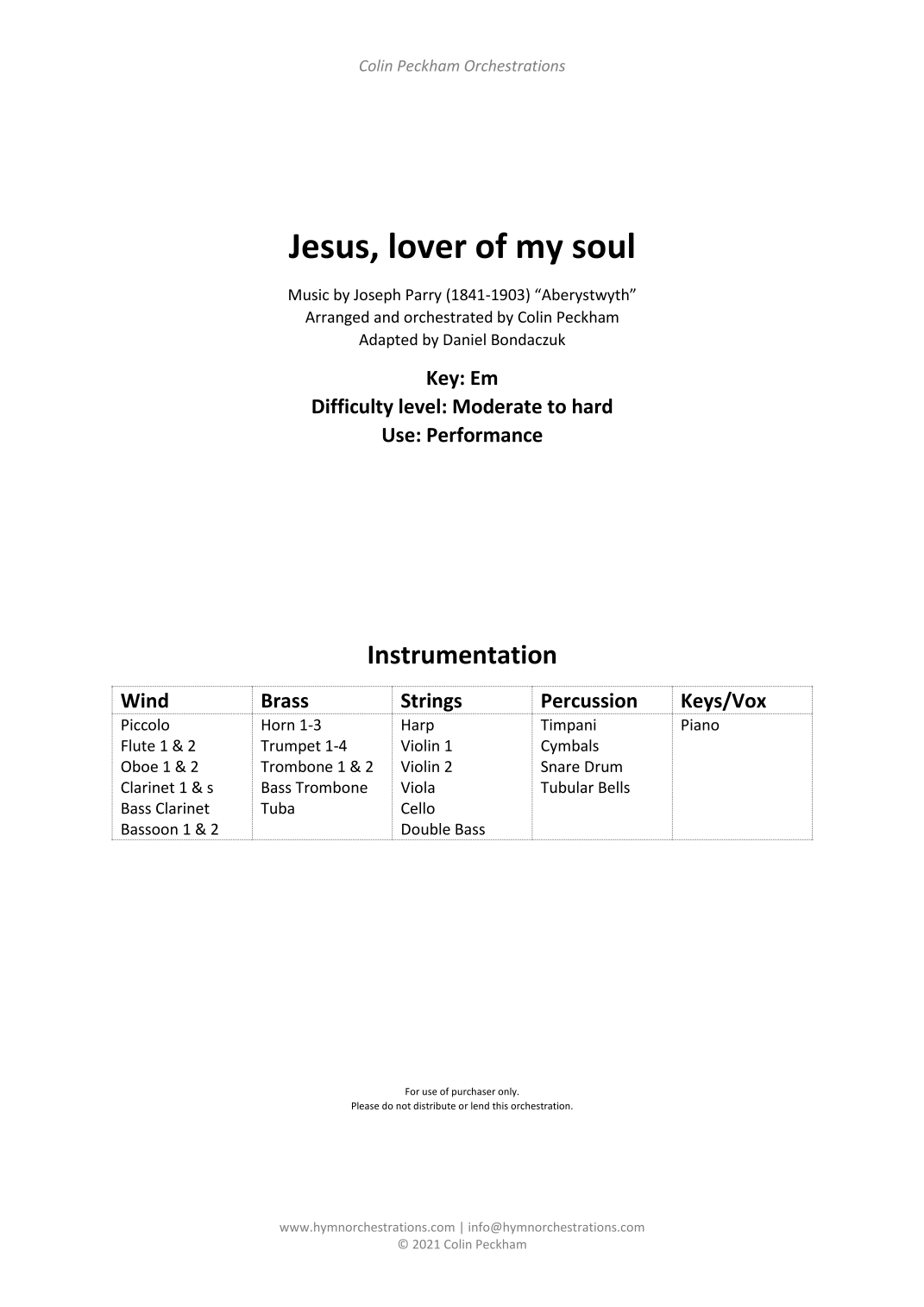 Jesus, Lover of my Soul (Aberystwyth) - orchestra feature (arr. Colin ...