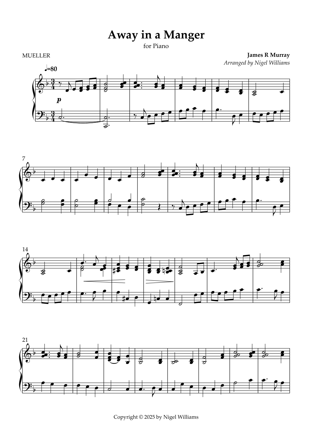 Away In A Manger (arr. Nigel Williams) by Nigel Williams Sheet Music ...