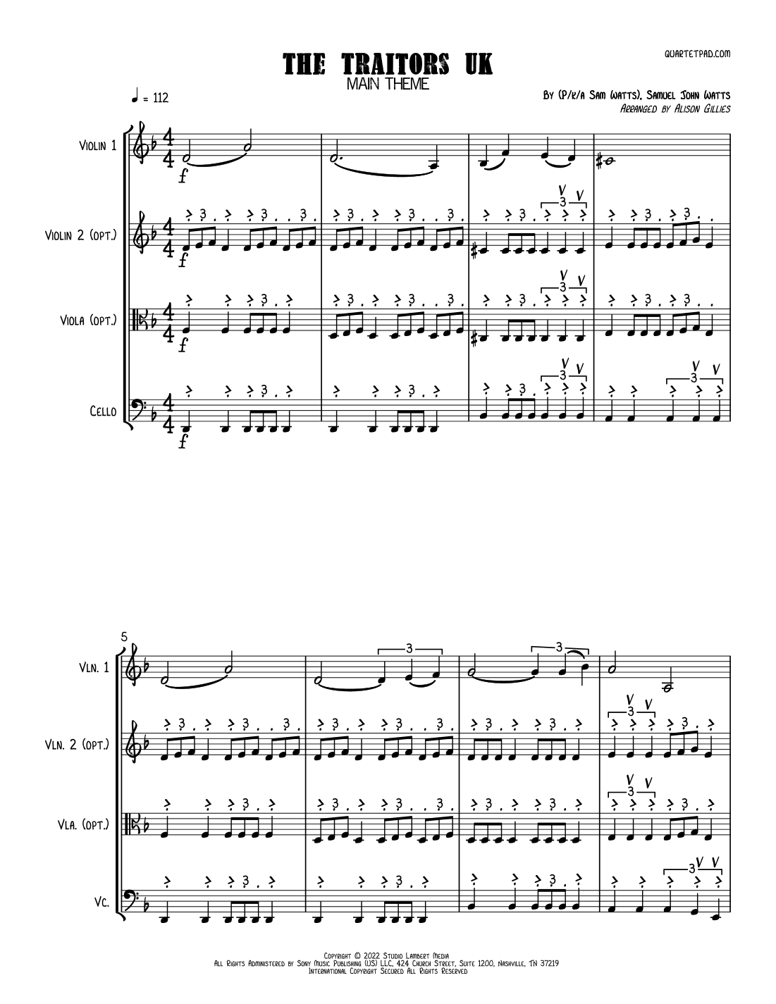 The Traitors Main Theme by (P/k/a Sam Watts) Sheet Music for String ...