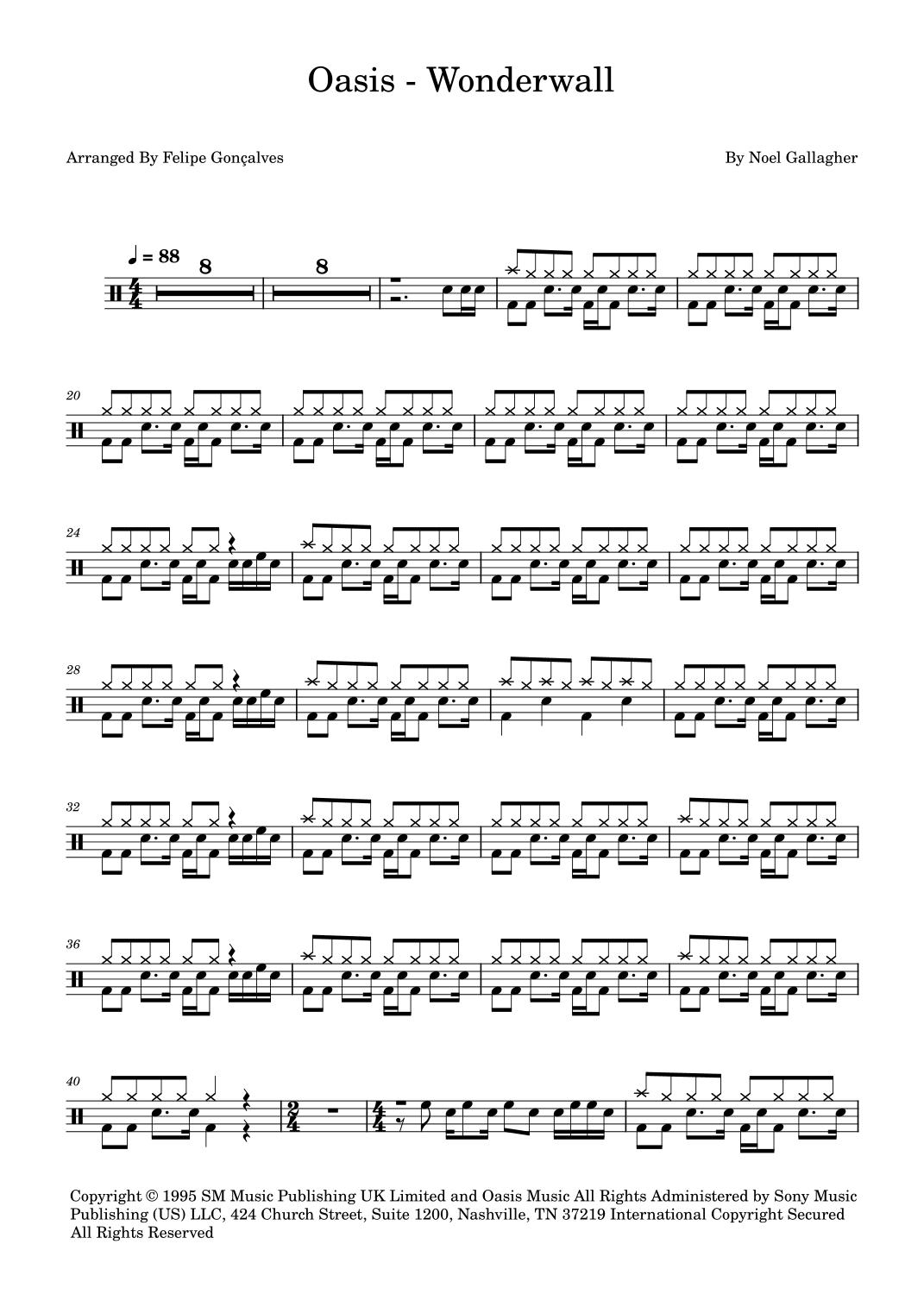 Wonderwall (arr. Felipe Gonçalves) by Oasis Sheet Music for Drums at ...