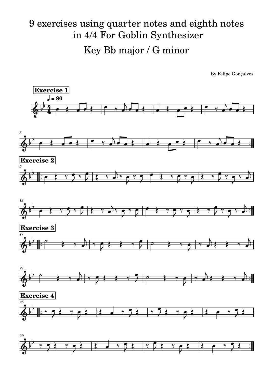 9 exercises using quarter notes and eighth notes in 4/4 For Goblin ...