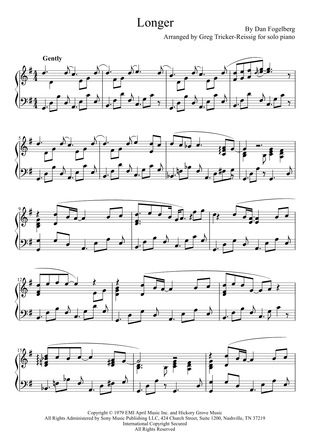 Longer (arr. Greg Tricker-Reissig) by Dan Fogelberg Sheet Music for ...