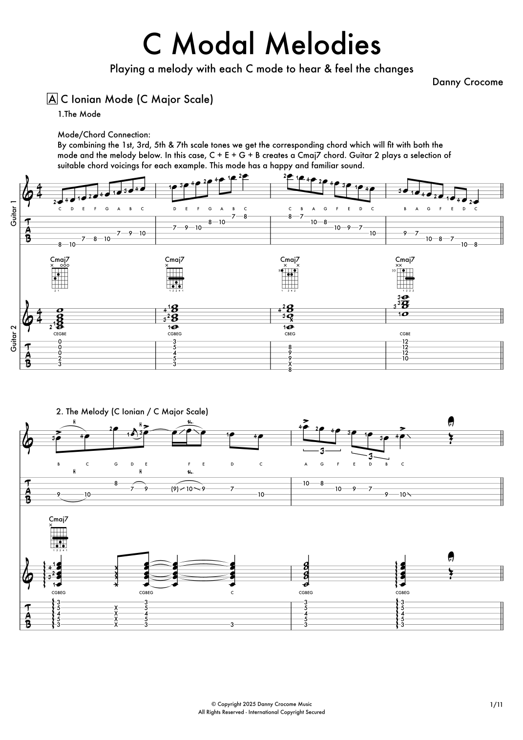 C Modal Melodies (Playing a melody with each C mode to hear & feel the ...