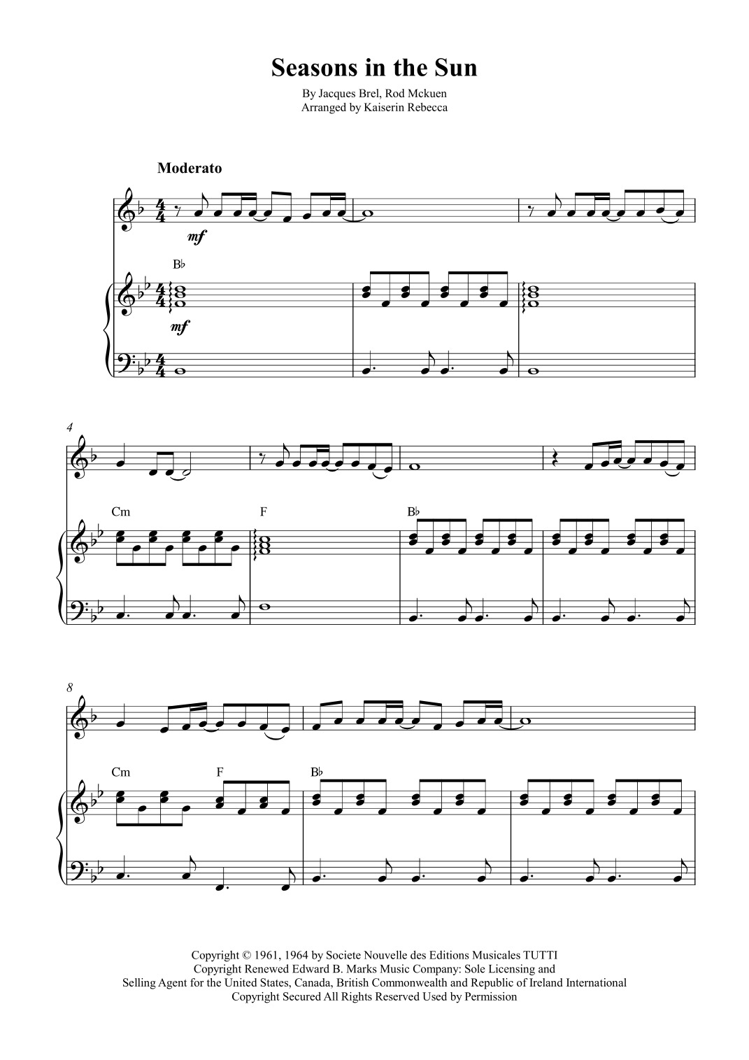 Seasons In The Sun (Le Moribond) (arr. Kaiserin Rebecca) par Terry ...