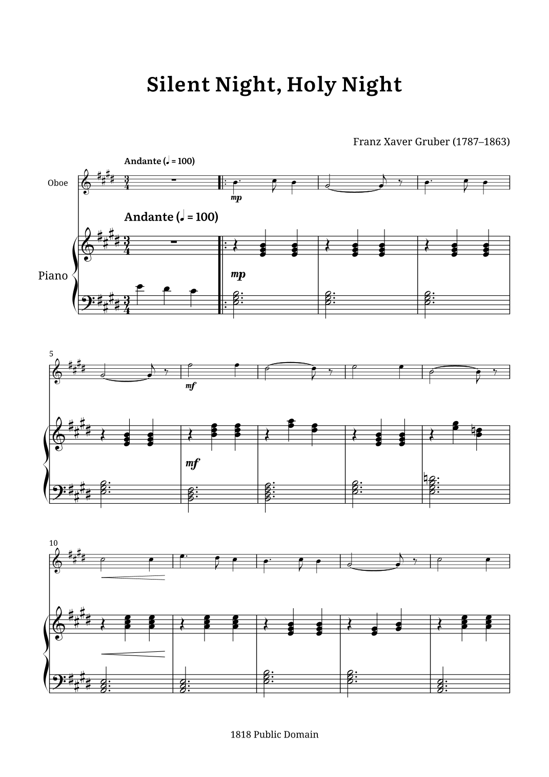 Silent Night, Holy Night – Oboe and Piano (E major) (arr. D. M. Scores ...