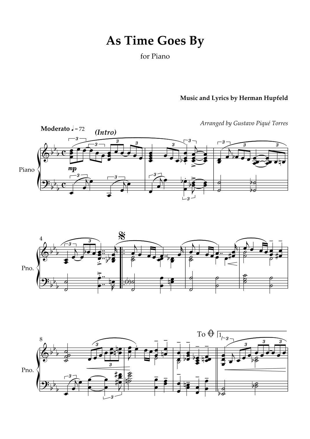 As Time Goes By (arr. Gustavo Piqué Torres) by Herman Hupfeld Sheet ...