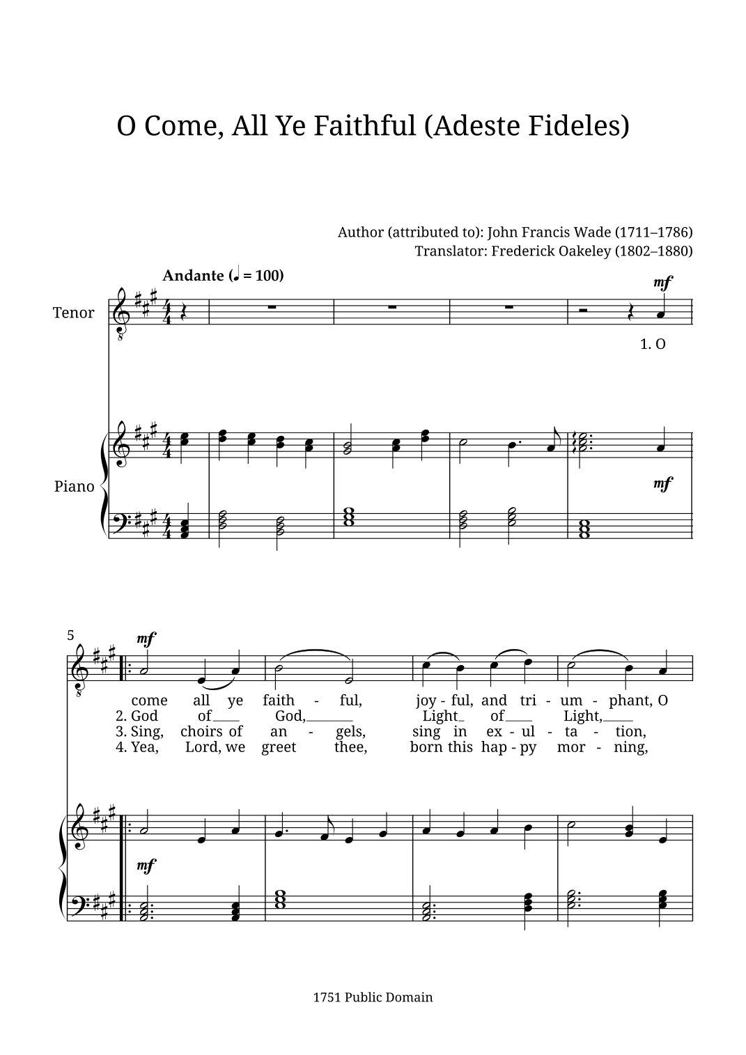 O Come, All Ye Faithful (Adeste Fideles) – Tenor & Piano (A major) (arr ...