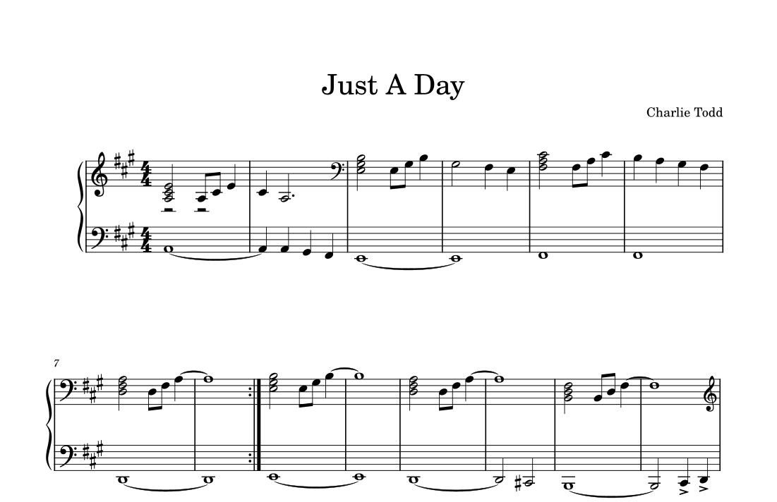 Just A Day by Charlie Todd Sheet Music for Easy Piano at Sheet Music Direct