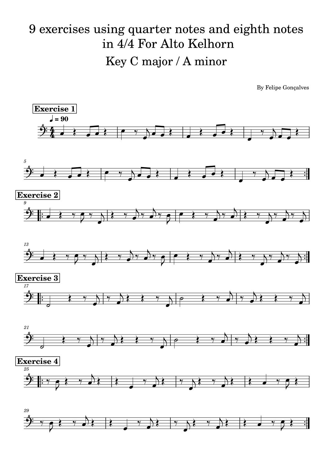 9 exercises using quarter notes & eighth notes for Alto Kelhorn par ...