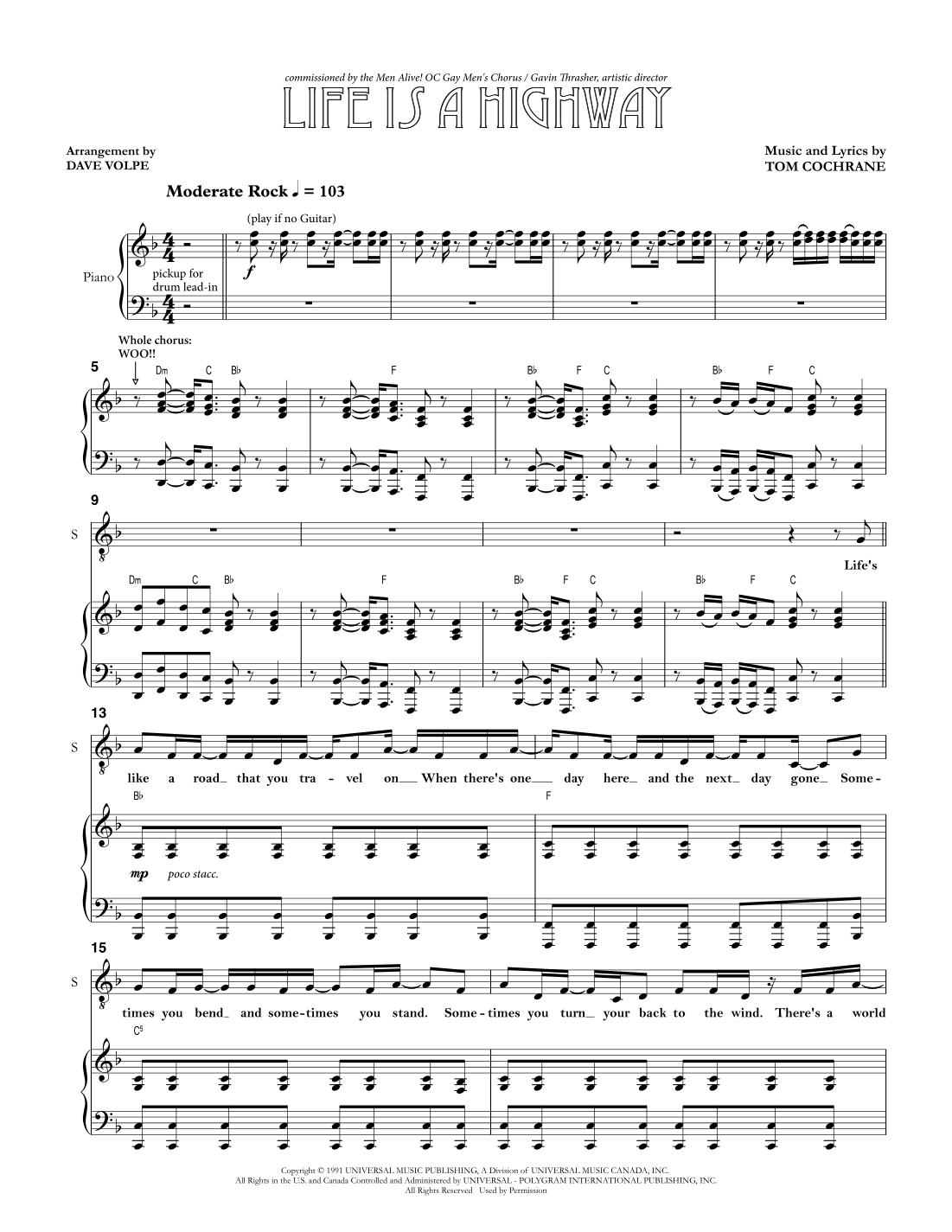 Life Is A Highway (arr. Dave Volpe) by Rascal Flatts Sheet Music for ...