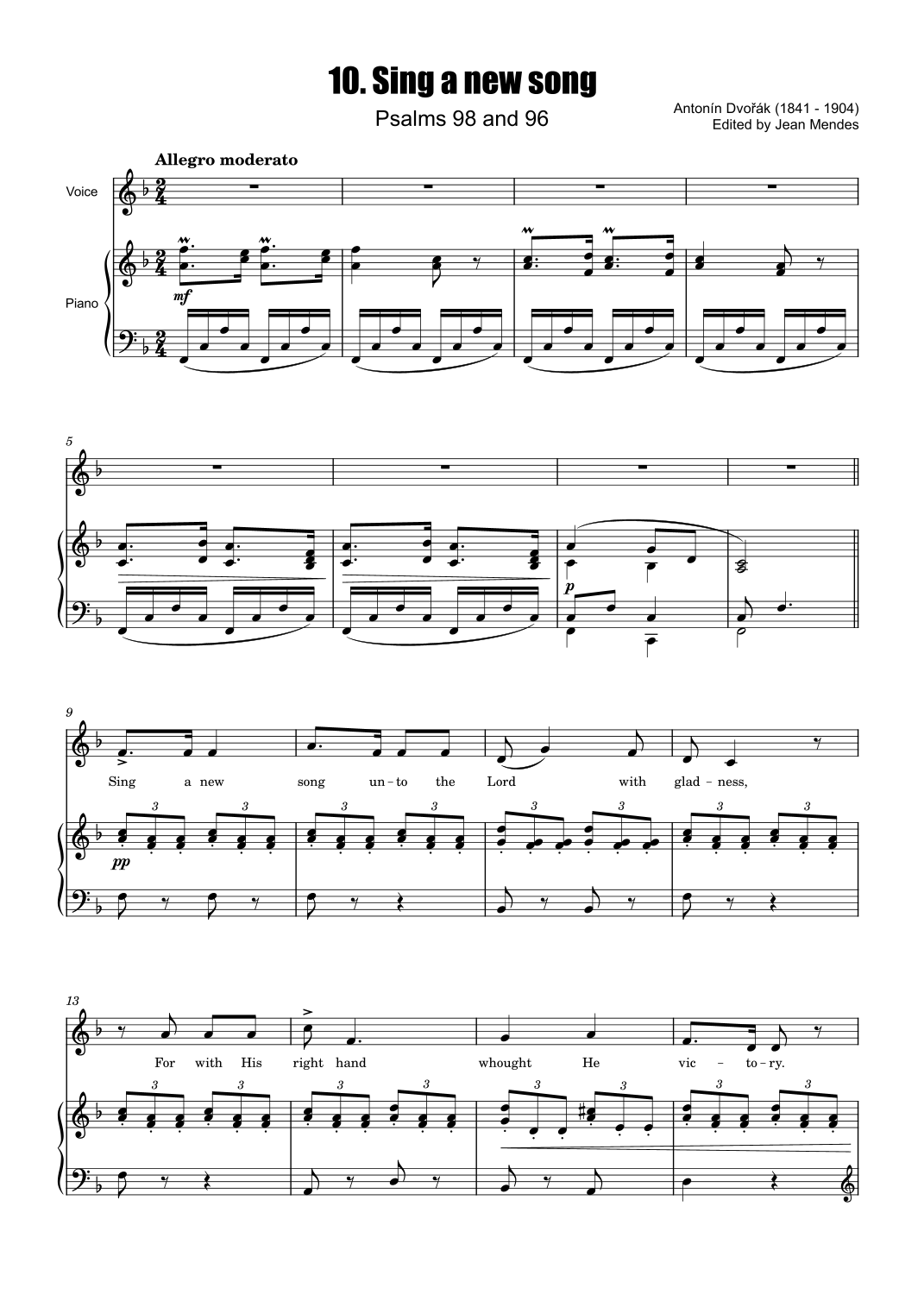 Sing a new song by Antonín Dvořák Sheet Music for Piano & Vocal at ...
