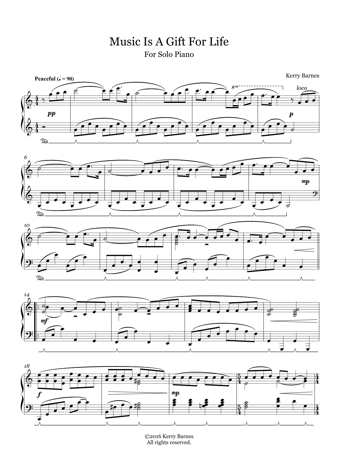 Music Is A Gift For Life Sheet Music | KERRY BARNES | Piano Solo