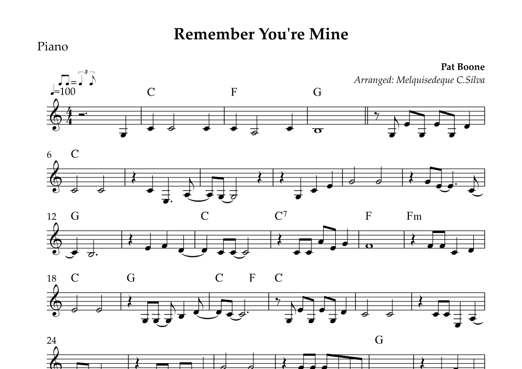 Remember You're Mine (arr. Melquisedeque C.Silva) von Pat Boone Noten ...